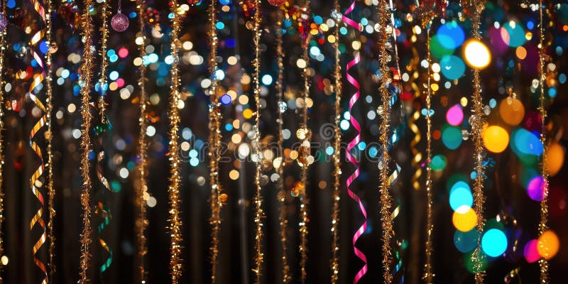 Colorful Festive Decorations with Shimmering Lights and Ribbons Stock ...