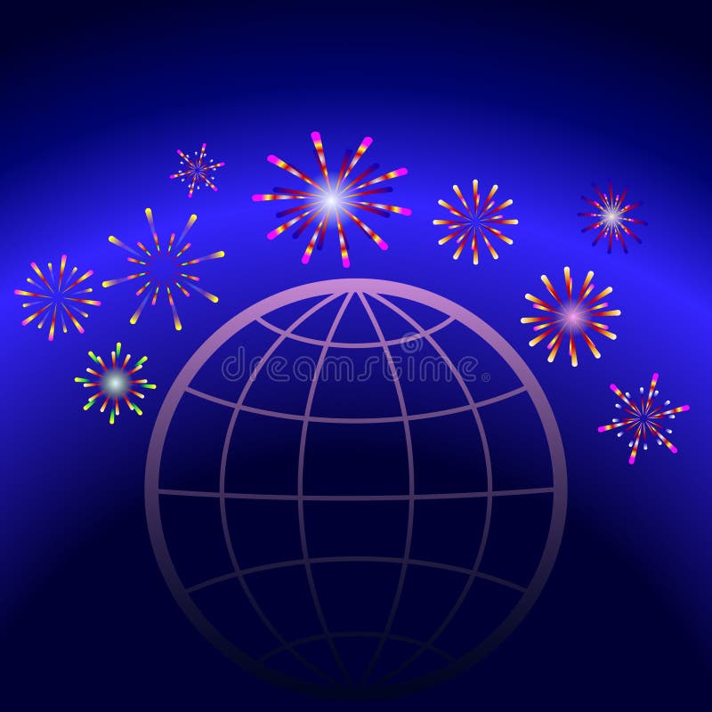 Fireworks Around Earth, Celebration Time Stock Illustration ...