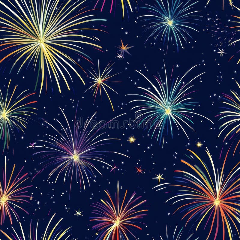 Colorful Festive Pattern Featuring Vibrant Fireworks in a Deep Night ...
