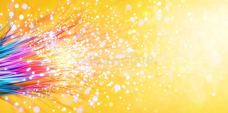 Colorful Fiber Optic Cables Radiating Light Against Bright Yellow ...