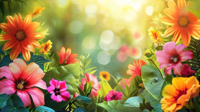A Colorful Field of Flowers with a Bright Sun Shining Down on Them ...