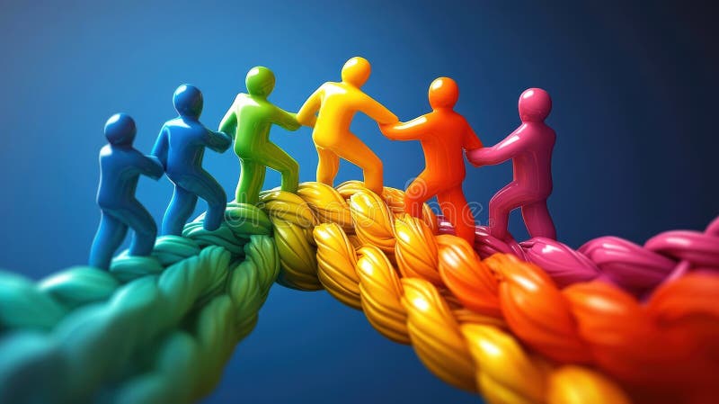 Colorful Figures Helping Each Other Across Intertwined Ropes of Unity ...