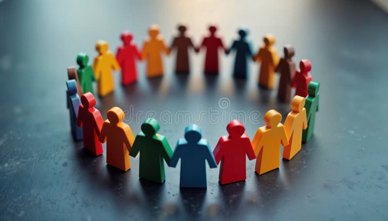 Colorful Figures of People Linked Hands in Circle Represent Unity ...