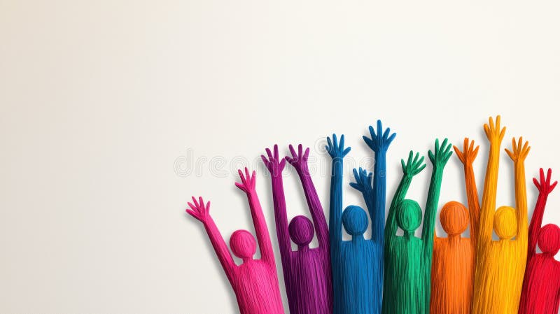 Colorful Figures with Raised Hands Celebrate Diversity and Inclusion ...