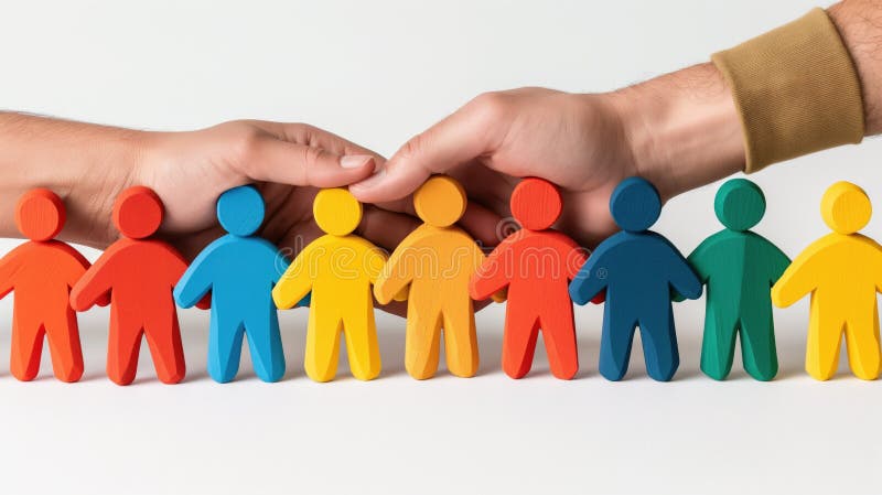 Colorful Figures Representing Different Individuals are Lined Up on a ...