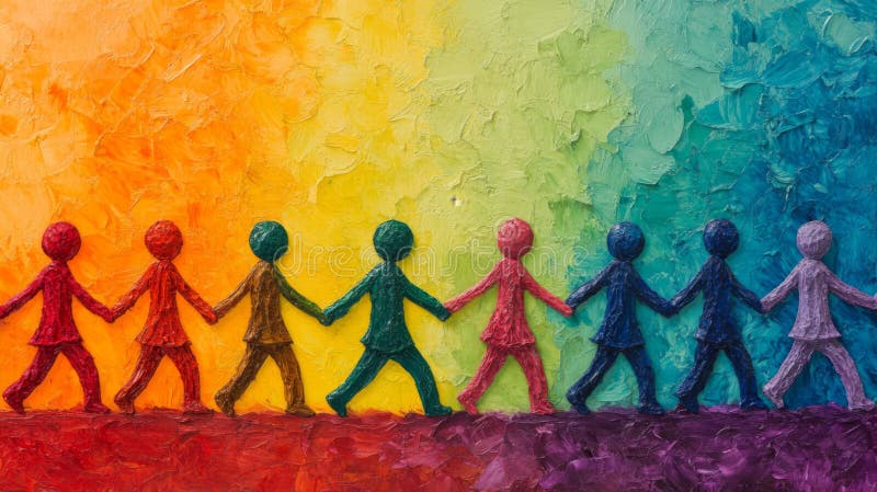 Colorful Figures Walking Hand in Hand Together Stock Illustration ...