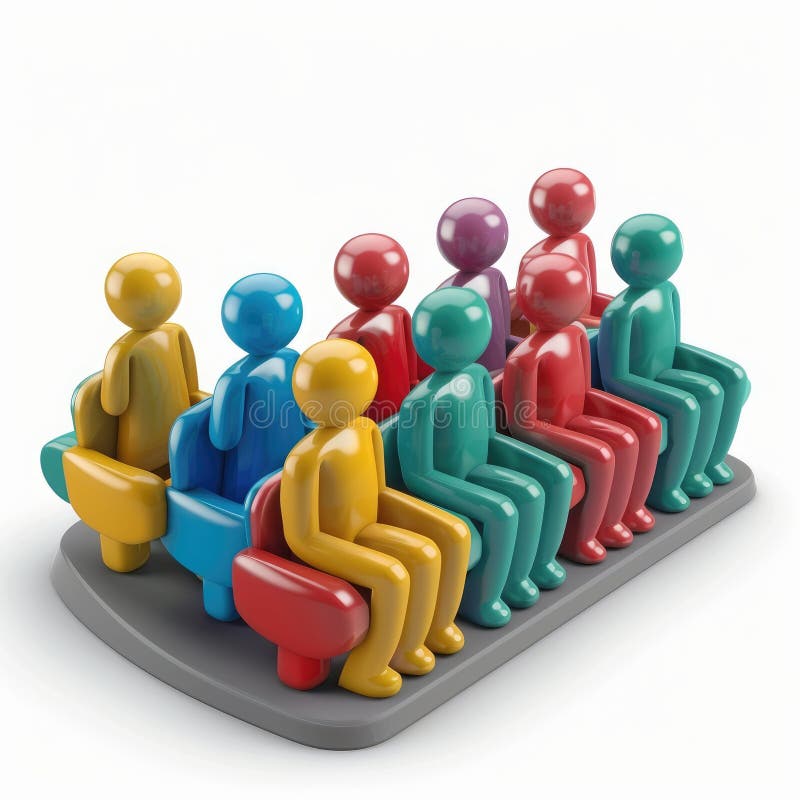 Colorful 3D People Sitting in a Row, Waiting for Their Turn Stock ...