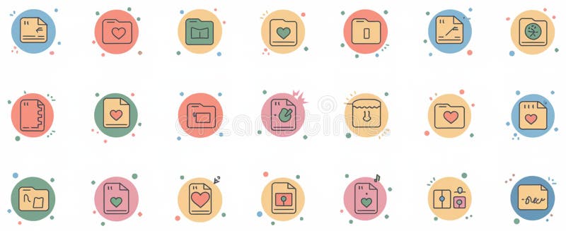 Colorful File and Folder Icons Document Heart Data Archive Design ...