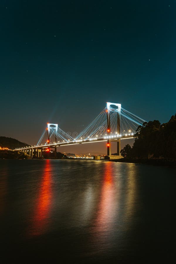 A Colorful and Filled of Lights Bridge during Night Stock Image - Image ...