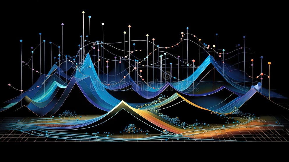 Colorful Finance Graph and Chart with Mountain Shaped Bars. Stock Image ...
