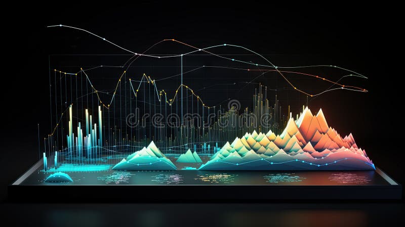 Colorful Finance Graph and Chart with Mountain Shaped Bars. Stock Image ...