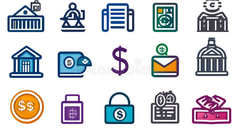 Colorful Financial and Banking Icons Collection Stock Illustration ...