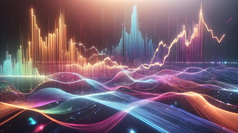 Colorful Financial Graph with Rainbow Trend Purple and Blue Lighting ...