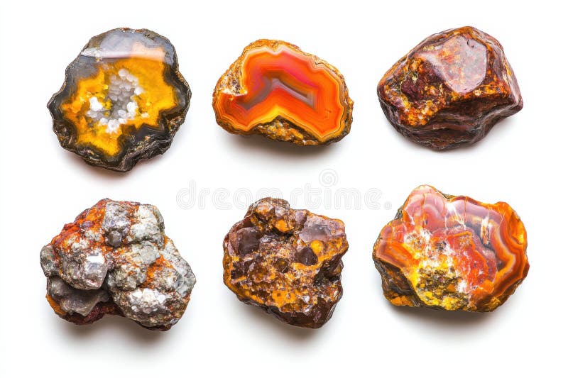 Colorful Fire Agate Assortment Displayed on a Clean White Background ...