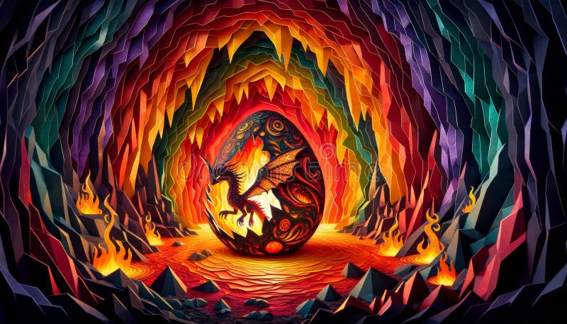 Colorful Fire Egg in Abstract Cave Environment Stock Illustration ...