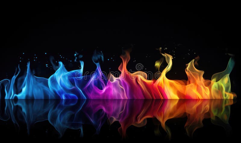 Colorful Fire Flames on Black Background. Abstract Background for ...