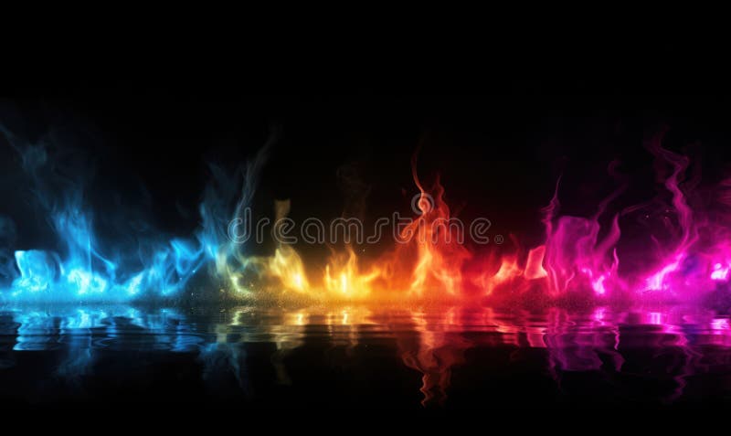 Colorful Fire Flames on Black Background. Abstract Background for ...