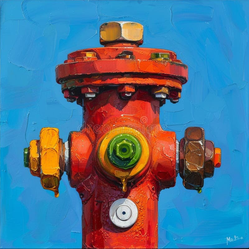 Colorful Fire Hydrant with Vibrant Orange, Yellow, and Green Buttons ...
