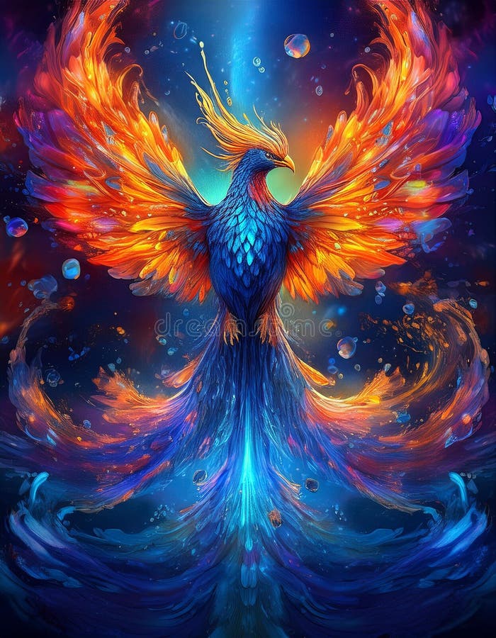 Colorful fire phoenix stock illustration. Illustration of blue - 335828108
