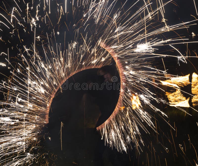 Colorful Fire Show of Lights in the Dark Stock Photo - Image of fire ...