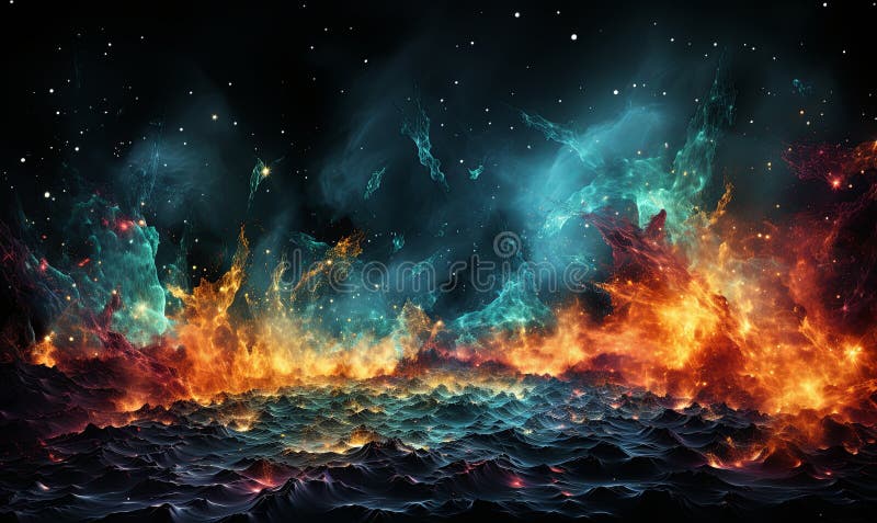 Colorful Fire and Water Explosion on Black Background Stock Image ...