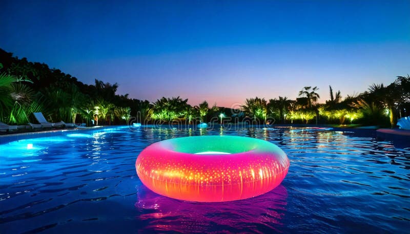 A Colorful Firefly Inflatable Circle Gently Floats on the Surface of ...