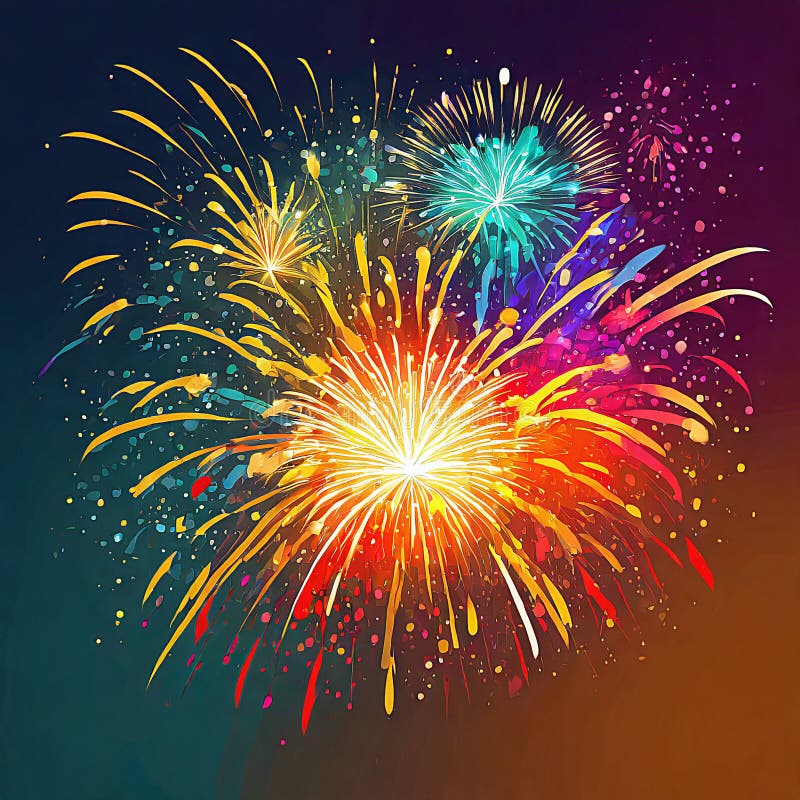 Colorful Firework Display on Dark Sky Background. Vector Illustration ...