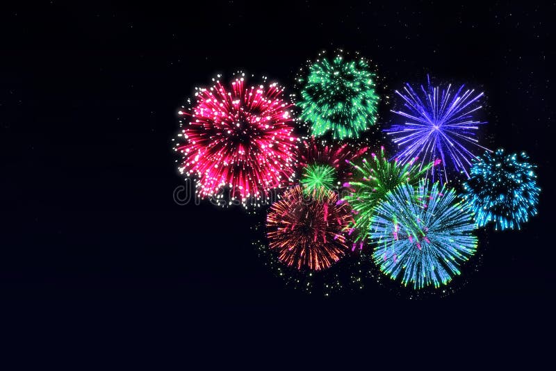 Colorful Firework on Midnight Blue Sky Stock Illustration ...
