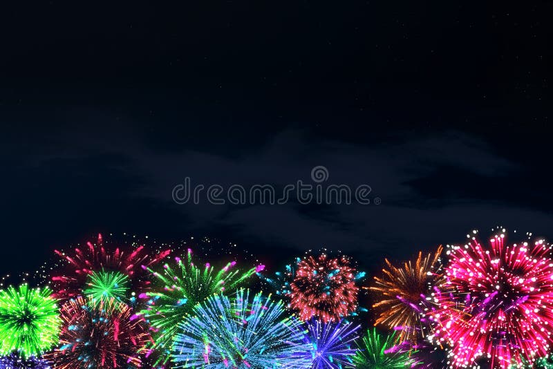 Colorful Firework on Midnight Blue Sky Stock Illustration ...