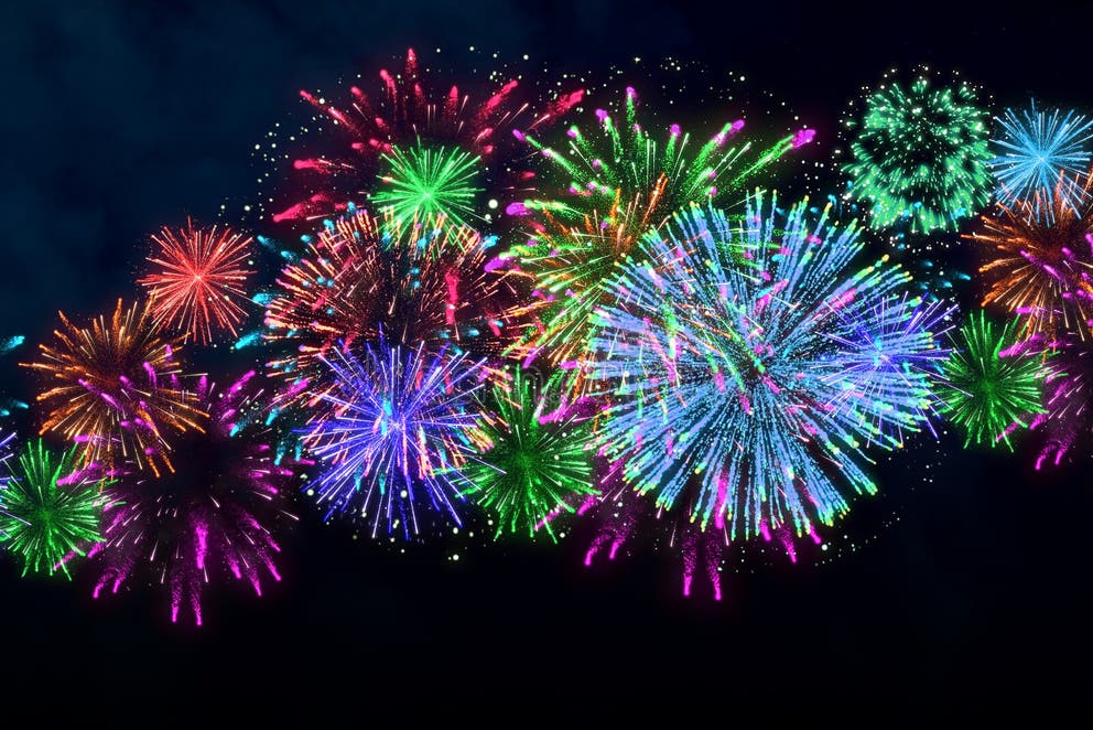 Colorful Firework on Midnight Blue Sky Stock Illustration ...