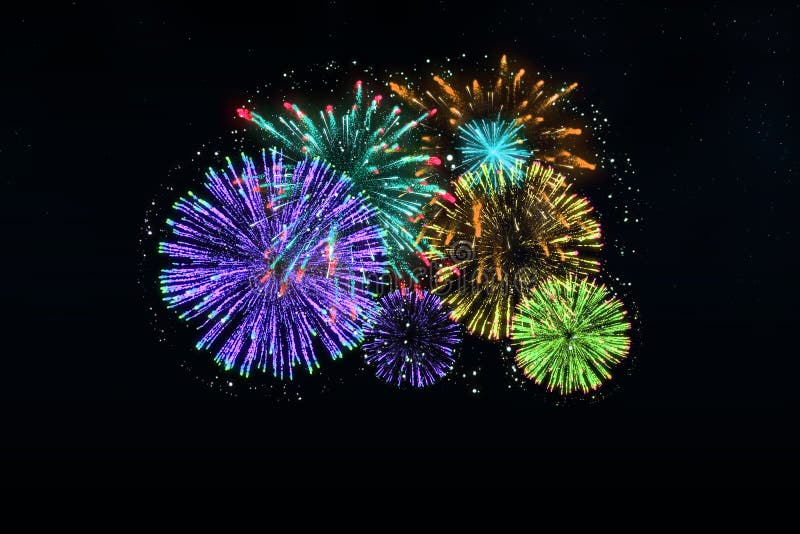 Colorful Firework on Midnight Blue Sky Stock Illustration ...