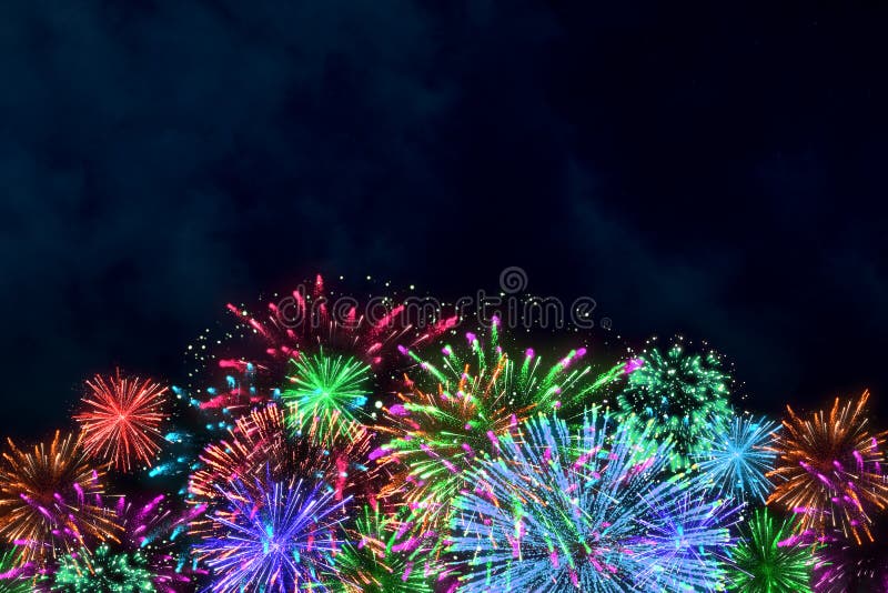 Colorful Firework on Midnight Blue Sky Stock Illustration ...