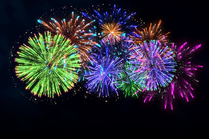 Colorful Firework on Midnight Blue Sky Stock Illustration ...