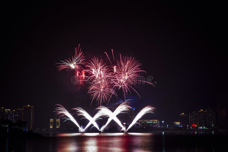 Colorful Firework Near River Stock Image - Image of glowing, cityscape ...