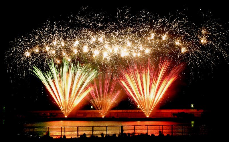 Firework Close Up View in the Night Sky Stock Photo - Image of fire ...