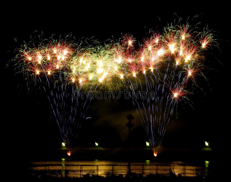 Firework Close Up View in the Night Sky Stock Photo - Image of fire ...