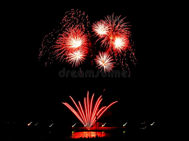 Firework Close Up View in the Night Sky Stock Photo - Image of fire ...