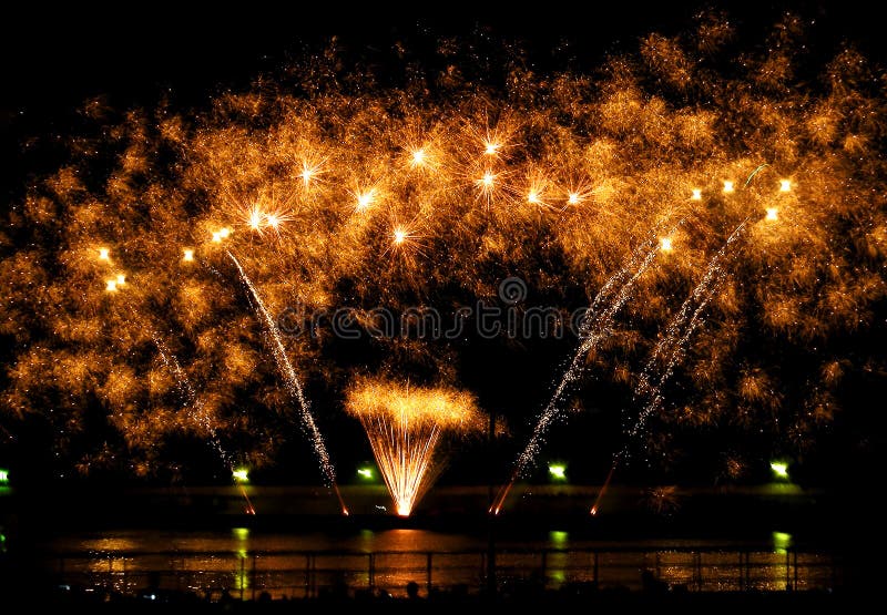 Firework Close Up View in the Night Sky Stock Photo - Image of fire ...