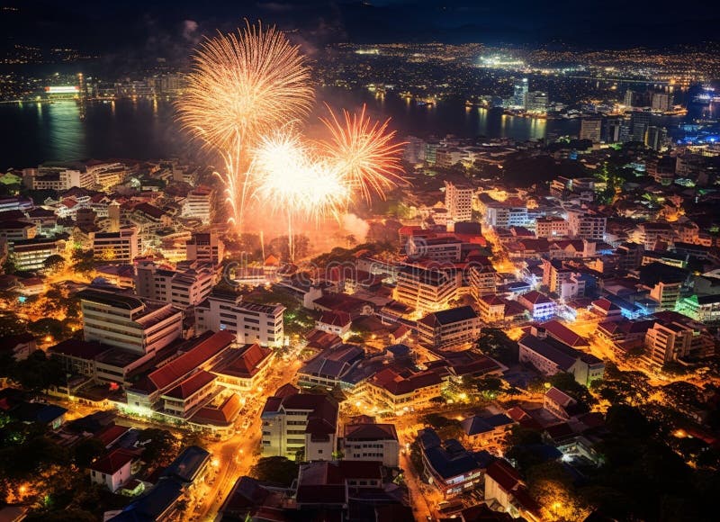 Colorful_firework_in_a_night_sky_at_Wat_1690599877210_4 Stock ...