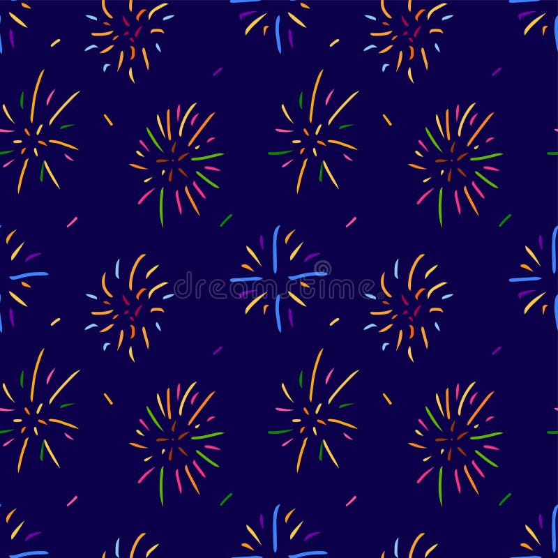 Colorful Firework, Star and Sparkle Hand Drawn Seamless Pattern ...