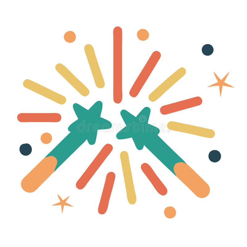 A Colorful Firework with Two Green and Orange Wands and Two Stars Stock ...
