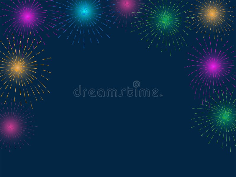 Colorful Fireworks on Blue Gradient Background. Vector Festive ...