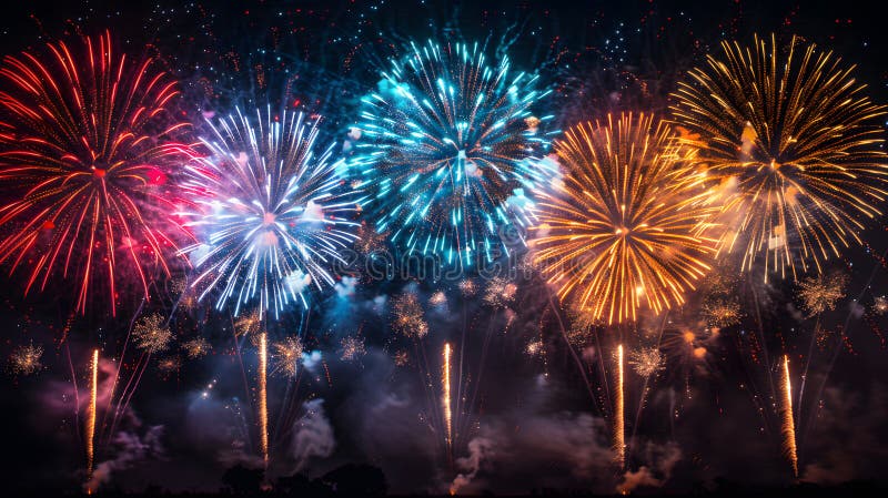 Vibrant Night Fireworks Display with Sky Explosions for Celebrations ...