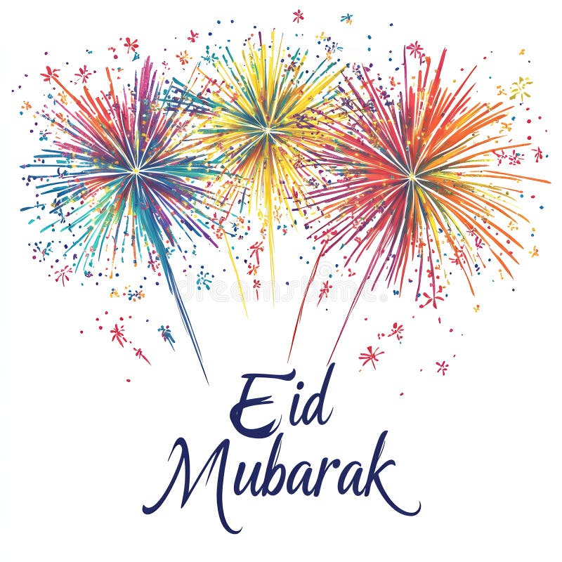 Colorful Fireworks Celebration Eid Mubarak Festive Design Illustration ...