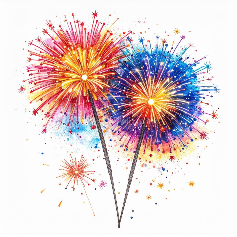 Colorful Fireworks Celebration with Red Blue and Yellow Sparkles Stock ...