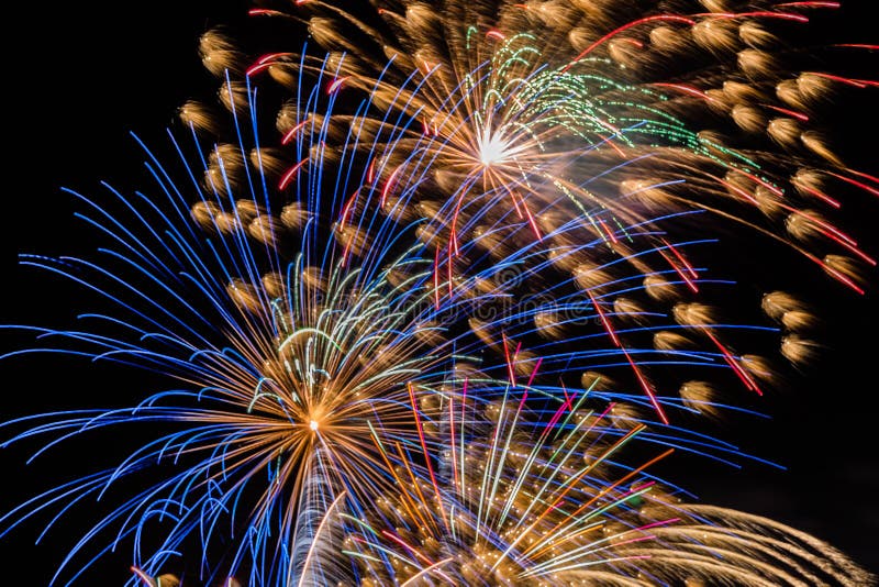 Multiple Firework Pyrotechnic Explosions at Night Stock Photo - Image ...