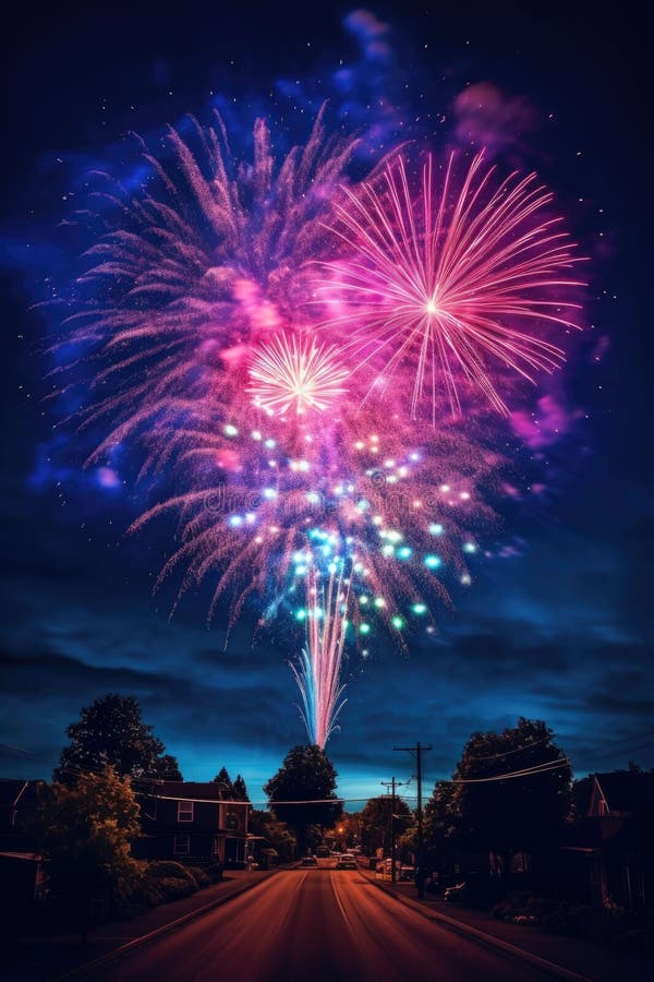 Colorful Fireworks Display on a Dark Sky Stock Illustration ...