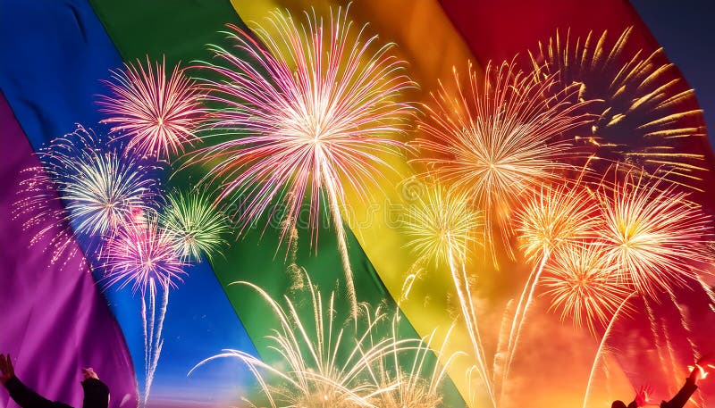 A Colorful Fireworks Display Exploding in the Night Sky, with a Large ...