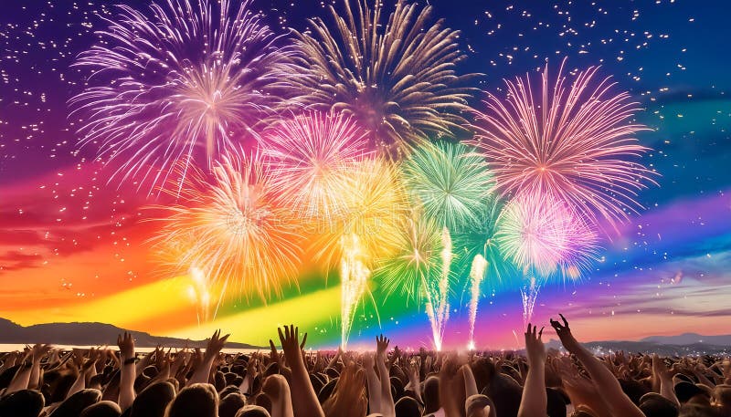 A Colorful Fireworks Display Exploding in the Night Sky, with a Large ...
