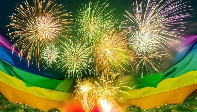 A Colorful Fireworks Display Exploding in the Night Sky, with a Large ...